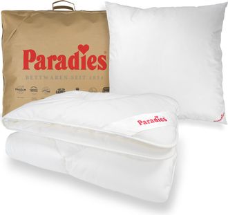 Paradies Bettdecke 135x200 Set mit Kissen 80x80 - Prima Bio Ganzjahresdecke + Softy Top Bio medium Kopfkissen, Bettzeug 135x200 Set