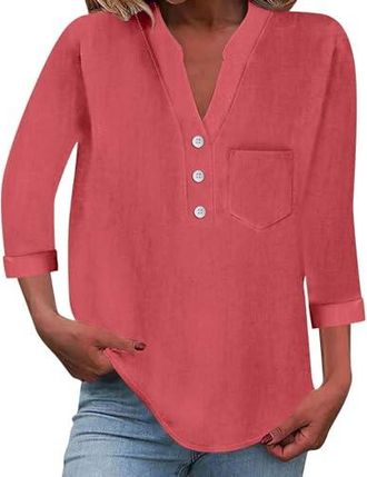 Generic Chemise basique unie à manches longues pour femme - Haut ample à boutons - Couleur unie - Col à manches longues - Chemise décontractée pour femme - Vê