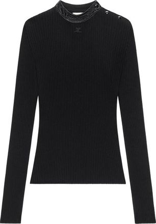 Courr&egrave;ges Vinyl Collar Ribbed Knit Sweater