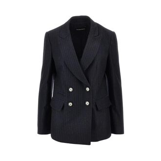Emporio Armani Zweireihiges Sakko aus Wollmischgewebe mit Nadelstreifen - - Jackets - Damen - Blau - M