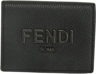 Fendi Portefeuille compact trifold Pre-owned en cuir de veau grain&eacute; - Femme - Pre-owned - Noir - Taille: ONE Size