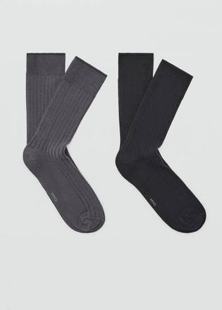 Mango Lot 2 paires de chaussettes c&ocirc;tel&eacute;es coton bleu marine - Homme - 40-42 - MANGO MAN