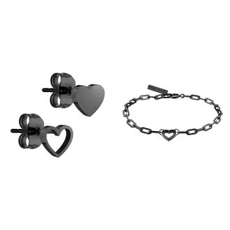 Liebeskind Damen-Ohrstecker Edelstahl (schwarz) & TIME & JEWEL Damen-Handketten Edelstahl (schwarz) LJ-0343-B-V, 20
