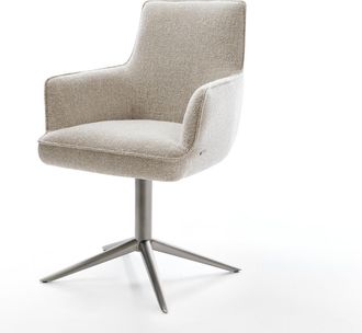 DELIFE Drehstuhl Heira-Flex mit Armlehnen Webstoff Soft Beige Fußkreuz Graphit 360° drehbar Wippfunktion Taschenfederkern, Esszimmerstühle