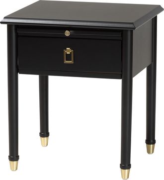 Baxton Studio Tamra Nachttisch aus schwarzem Holz mit ausziehbarer Ablage - moderner Übergangs-Nachttisch mit metallischen Akzenten