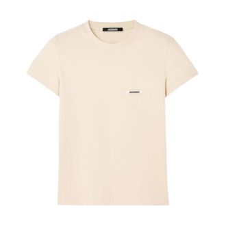 Jacquemus Beiger Top mit Logo-Patch Kurze &Auml;rmel - - Tops - Damen - Beige - M