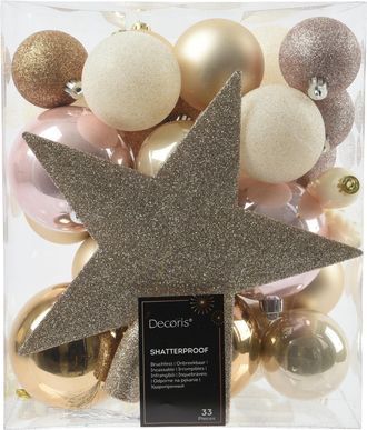 Kaemingk Weihnachtskugeln Kunststoff mit Christbaumstern 33er Set - bruchsichere Christbaumkugeln Weihnachtsbaumkugeln und Christbaumspitze - Christbaumschmuck