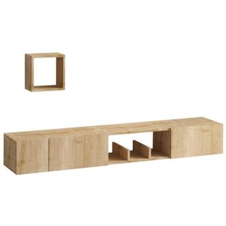 Calicosy Calicosy - Meuble tv suspendu 1 niche 3 portes et 1 &eacute;tag&egrave;re murale d&eacute;cor ch&ecirc;ne saphir L180 cm - Avior