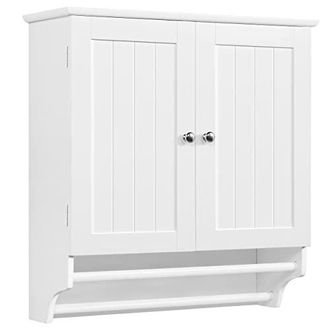 Yaheetech Badezimmerschrank Wandschrank H&auml;ngeschrank mit Doppelt&uuml;r Wandregal Oberschrank mit 2 Handtuchstangen K&uuml;chenschrank Aufbewahrungsschrank mit Einlegebod