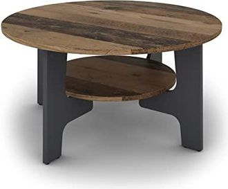 Byliving Couchtisch Jonny/Melamin Old Style, Melamin Graphit/D 80, H 42,5 cm/mit praktischem Ablageboden