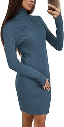 Onsoyours Robe Femme Col Roul&eacute; Pull &Agrave; Manches Longues Hiver Tricot Robe Laine Couleur Unie Tunique Casual Haut Mode Slim Automne Robe De Soir&eacute;e Pullover Mini Dr