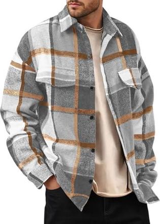 Generic Chemise Bucheron Homme Polaire &agrave; Carreaux Flanelle Chaude avec Boutons &agrave; Manches Longues Chemise Veste et Poche Poitrine Col Boutonn&eacute; Coupe Loisirs Re