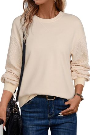 Dokotoo Sweatshirt Damen Pullover Elegant Rundhals Zopfmuster Langarm Shirts Basic Herbst Winter Oberteile Pulli Sweatshirts ohne Kapuze, Aprikose, XL