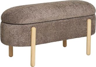 Altobuy BRENDA - Banc-Coffre en Tissu Bouclettes Marron Pieds Bois Naturel