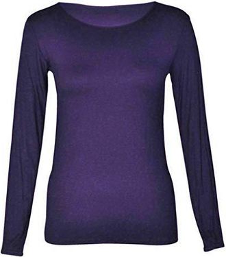 21Fashion T-shirt basique uni à manches longues pour femmes, filles, garçons, violet, 36-38