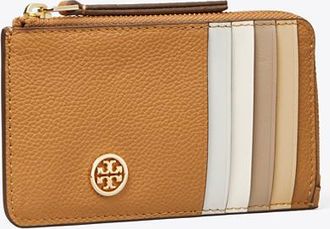 Tory Burch Damen Robinson Pebbled Top-Zip Card Case