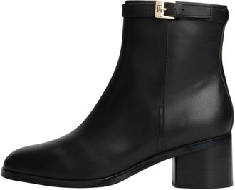 Tommy Hilfiger Damen Stiefeletten Buckle Riding Mid Heel aus Leder, Schwarz (Black), 41