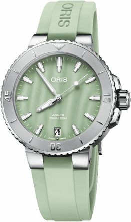 Oris Aquis Date 36,5mm Kautschukband Perlmutt Gr&uuml;n Damenuhr 01 733 7770 4157-07 4 18 67FC