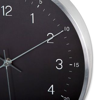Wall-Art Schwarz Silber Wanduhr 30cm groß ohne Tickgeräusche lautlos Wanduhren modern Aluminium Wohnzimmer Deko Edelstahl Optik