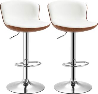 HOMCOM 2er-Set Barhocker, Bistrohocker mit Fu&szlig;st&uuml;tze, Drehbar Barstuhl, H&ouml;henverstellbar K&uuml;chenhocker aus Kunstleder, f&uuml;r Wohnzimmer, Esszimmer, Cremewei&szlig;