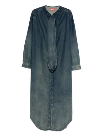 Diesel robe longue en jean à col noué - Bleu