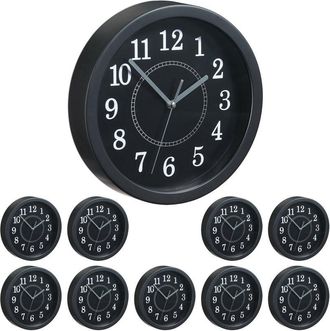 Relaxdays Relaxdays - Horloge murale ronde, lot de 10, 20 cm, Petite pendule &agrave; accrocher au mur, design classique, piles, noir