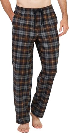 Lapasa Herren Schlafanzughose Karierte Pyjamahose, Long Relaxhose Loungehose Freizeithose M39 W&auml;rmer, Baumwollflanell: Braun + Graumeliert, XX-Large