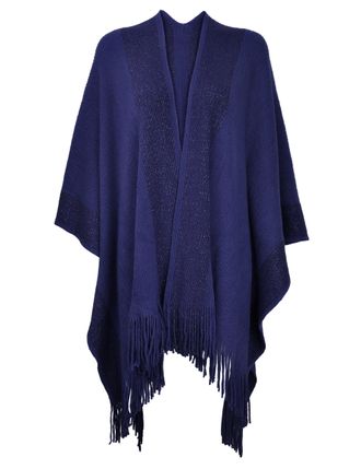 ZLYC Damen Weiche Schlichte Poncho Capes Retro Cardigans Pullover, Einheitsgr&ouml;&szlig;e, Navy