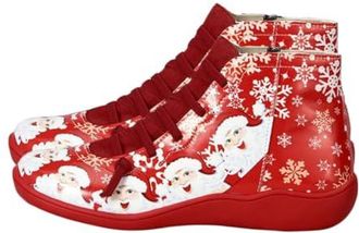 Holibanna Bottines Courtes Rouges pour Femmes Motif P&egrave;re No&euml;l Chaussures D&eacute;contract&eacute;es Hiver et Automne F&ecirc;tes de No&euml;l et Usage Quotidien