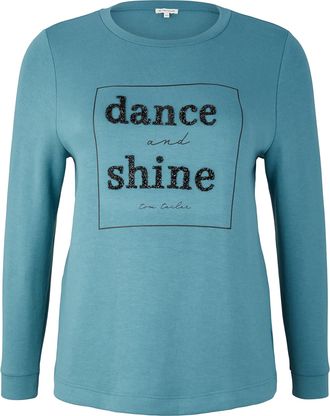 Tom Tailor Damen 1035023 Plussize Sweatshirt mit Glitzer-Print, 13222 - Pastel Teal, 46 Gro&szlig;e Gr&ouml;&szlig;en