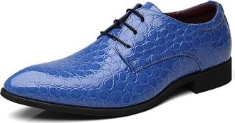 Generic Chaussures habillées for Hommes, à Lacets, Bout Pointu, en Cuir PU, Motif Pierre, Derby, résistantes, antidérapantes, Talon Bloc, Affaires(Bleu,45 EU)