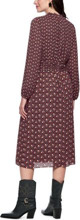 Marc Cain Midikleid Prairie Muse Premium Damenmode bedruckt, R&uuml;schen am Ausschnitt, tailliert