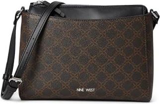 Nine West Bowie Mini sac &agrave; bandouli&egrave;re zipp&eacute;, Logo marron/noir, Medium