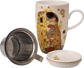 GOEBEL Teetasse mit Deckel und Sieb zum Sammeln Gustav Klimt Der Kuss, 11,5x8x14cm, 0,45L, 67-072-02-1