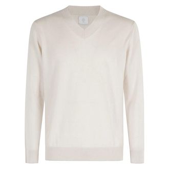 Eleventy Beiger V-Ausschnitt Kaschmirpullover - - Knitwear - Herren - Grau - L