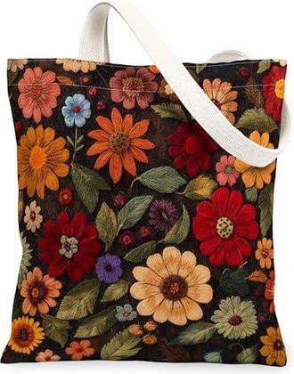 Generic Spring Zinnia Sac fourre-tout en toile r&eacute;utilisable pour faire du shopping 33 x 38,1 cm, motif floral, sac d&eacute;picerie r&eacute;utilisable pour femme, amusant 
