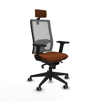 Piqueras y Crespo B&uuml;rostuhl mit hoher R&uuml;ckenlehne und 2D-Armlehnen, h&ouml;henverstellbarer Lendenwirbelst&uuml;tze und h&ouml;henverstellbarem Kopfteil, Grau/Braun