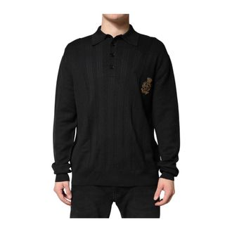 Dolce & Gabbana Homme, Tops, Noir, Taille: M Crest Long Sleeve Pullover Sweater