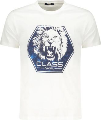 Cavalli Homme, Tops, Blanc, Taille: 2XL T-shirt &agrave; manches courtes
