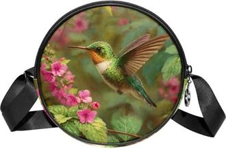 Generic Sac &agrave; bandouli&egrave;re rond rond pour femme, beau colibri, petit sac &agrave; dos &agrave; bandouli&egrave;re avec fermeture &eacute;clair, bretelles r&eacute;glables, d&eacute;contract&eacute; pour femme