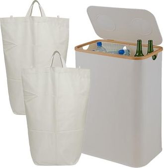 Relaxdays Pfandflaschen Sammelbeh&auml;lter, 170 L, bis 100 Flaschen, 2 Beutel, Flaschensammler f&uuml;r Glas & Plastik, beige