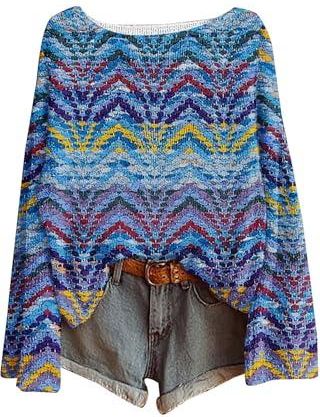 Generic Pull pour femme en tricot &agrave; manches longues et col rond - Coupe ample - Imprim&eacute; tendance - L&eacute;ger - Doux - Extensible - Confortable - Pour lautomne et 