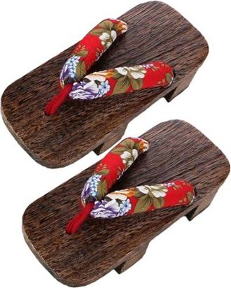 IFUNDOM Sabots Japonerie en Bois pour Femmes Pantoufles L&eacute;g&egrave;res Taille 40 Sandales Respirantes en Tissu et Fibres de Bois Maison Cosplay et Sorties