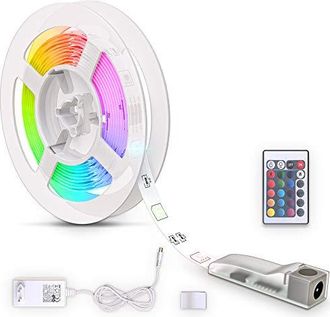 B.K.Licht LED Strip 3m mit Fernbedienung, buntes RGB Licht, dimmbar, selbstklebend, LED Streifen, Leiste, Gaming Deko, Band, Lichtleiste, Lichtband, Beleuchtung