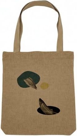 Fabulous Sac Shopping Tote Bag Aspect Lin - Trou de Ver Poisson Collage Art Surr&eacute;alisme Physique - Sac de Courses Toile Epaisse 360g Beige Naturel Cabas Port&eacute; 
