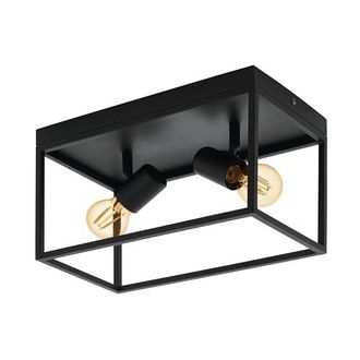 Eglo Luminaire plafonnier Silentina, 2 lampes, lustre au style industriel en acier noir, lumi&egrave;re plafond pour salon, cuisine et couloir, douille E27