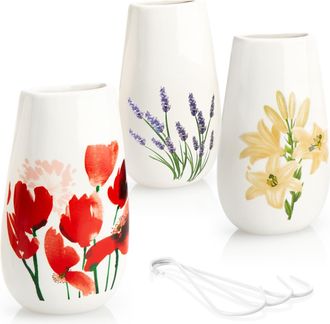 Com-Four 3x Luftbefeuchter Heizung - Heizkörper Luftbefeuchter in weiß - Heizung Wasserverdunster aus Keramik mit verschiedenen Blumenmotiven (3 Stück - Sommer