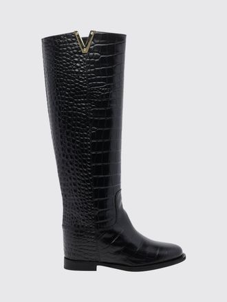 Via Roma 15 Bottes hautes en cuir emboss&eacute; crocodile avec talon compens&eacute;