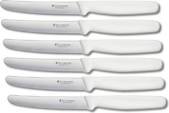 Victorinox by Swiss Army 5.0837, Tomaten- und Tafelmesser Set, 6-teilig, Extra scharfe Klinge, mit Wellenschliff, robuster Kunststoff-Griff, Weiß, Made in Switzerland, Spülmas