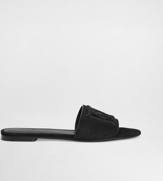 Dolce & Gabbana Pantolette Aus Veloursleder Und Thermostrass - Frau Pantoletten Und Mules Schwarz 37